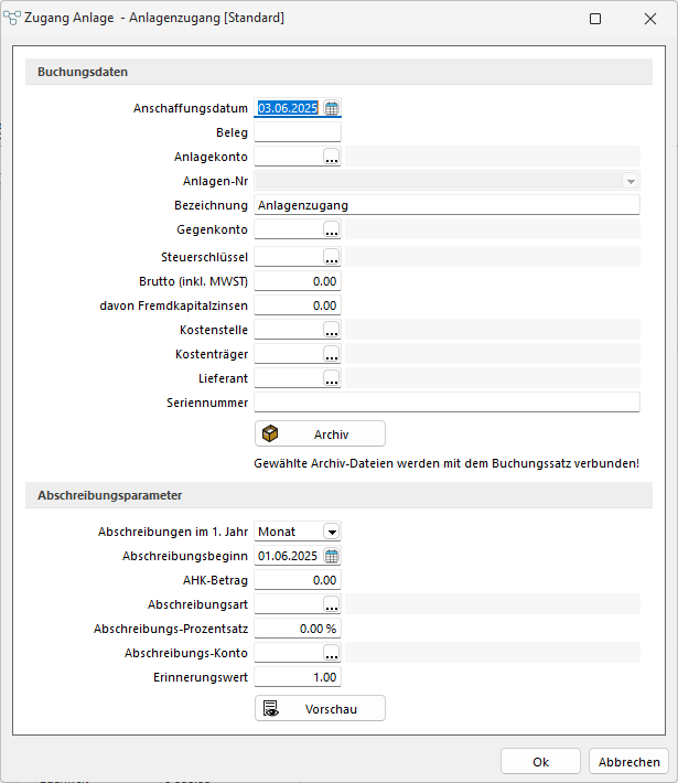 Anlage neu und Anlage bearbeiten