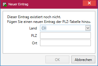 Postleitzahl anlegen