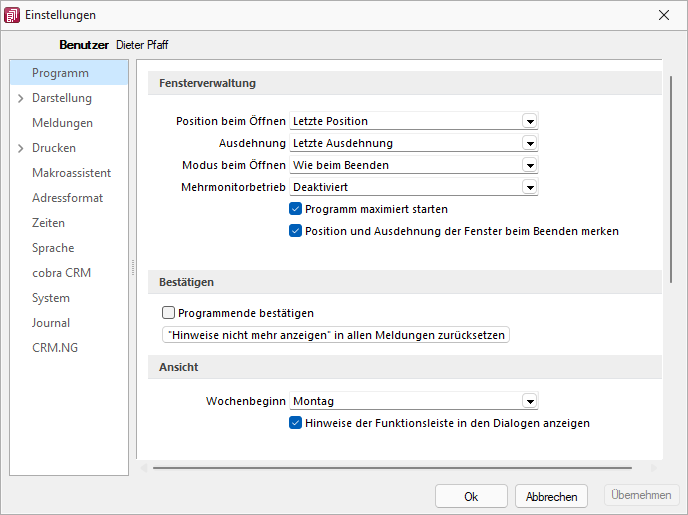 Programmeinstellungen